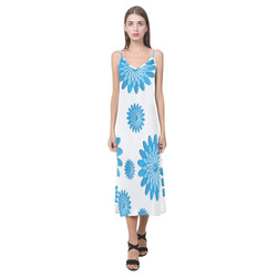 blue stripes V-Neck Open Fork Long Dress(Model D18) | ID: D1066370