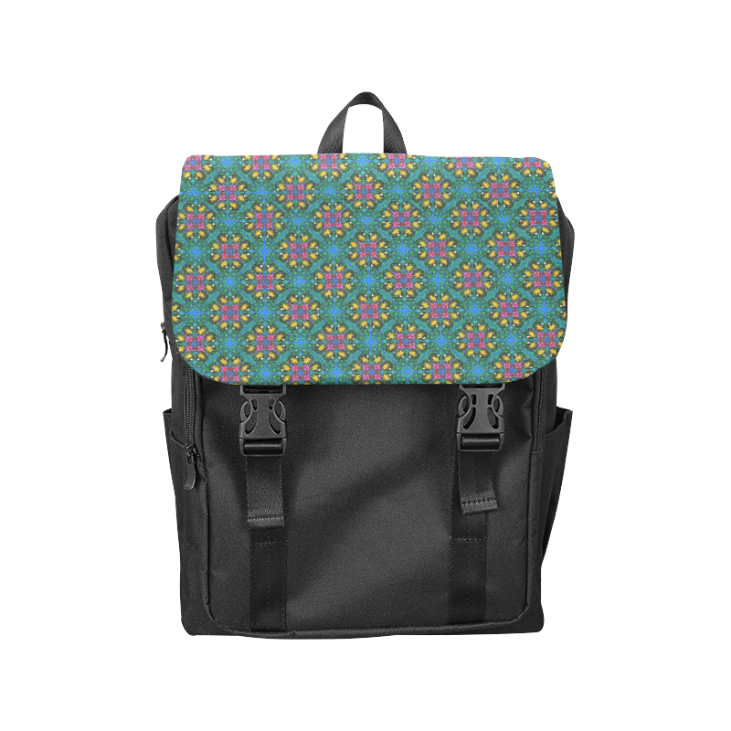 Colorful Floral Diamond Squares on Blue Casual Shoulders Backpack ...