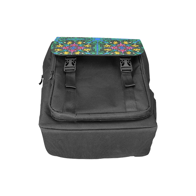 Colorful Floral Diamond Squares on Blue Casual Shoulders Backpack ...