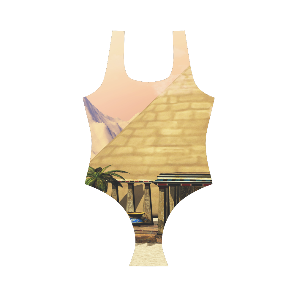 Awesome egyptian temple Vest One Piece Swimsuit (Model S04) | ID: D909781