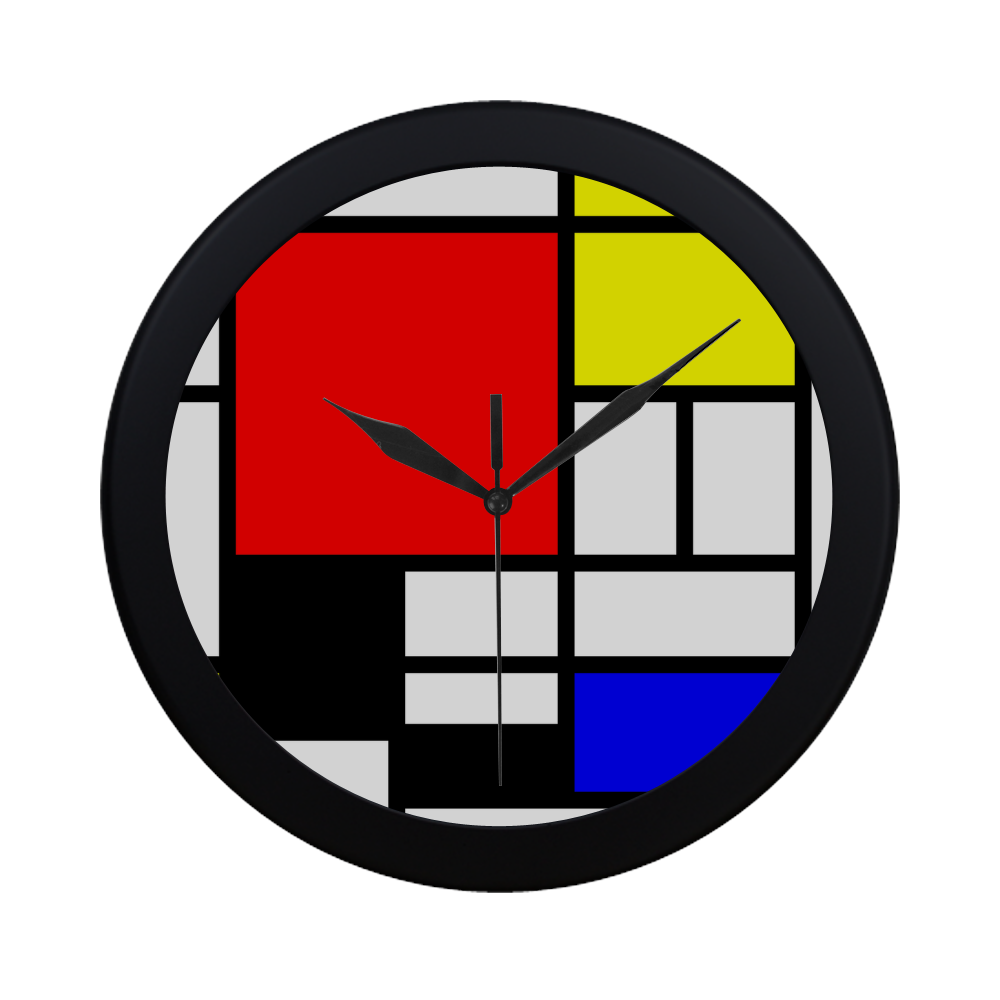 Mosaic DE STIJL Style black yellow red blue Circular Plastic Wall clock ...