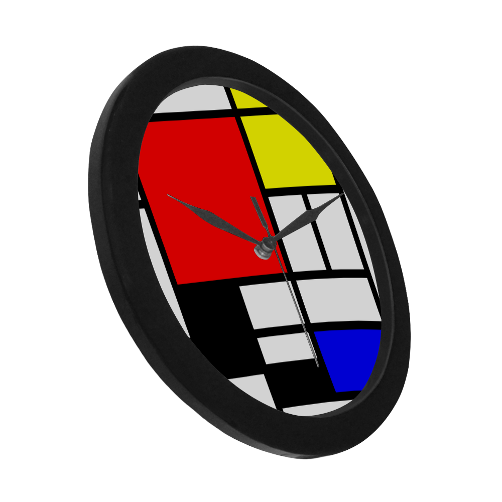 Mosaic DE STIJL Style black yellow red blue Circular Plastic Wall clock ...