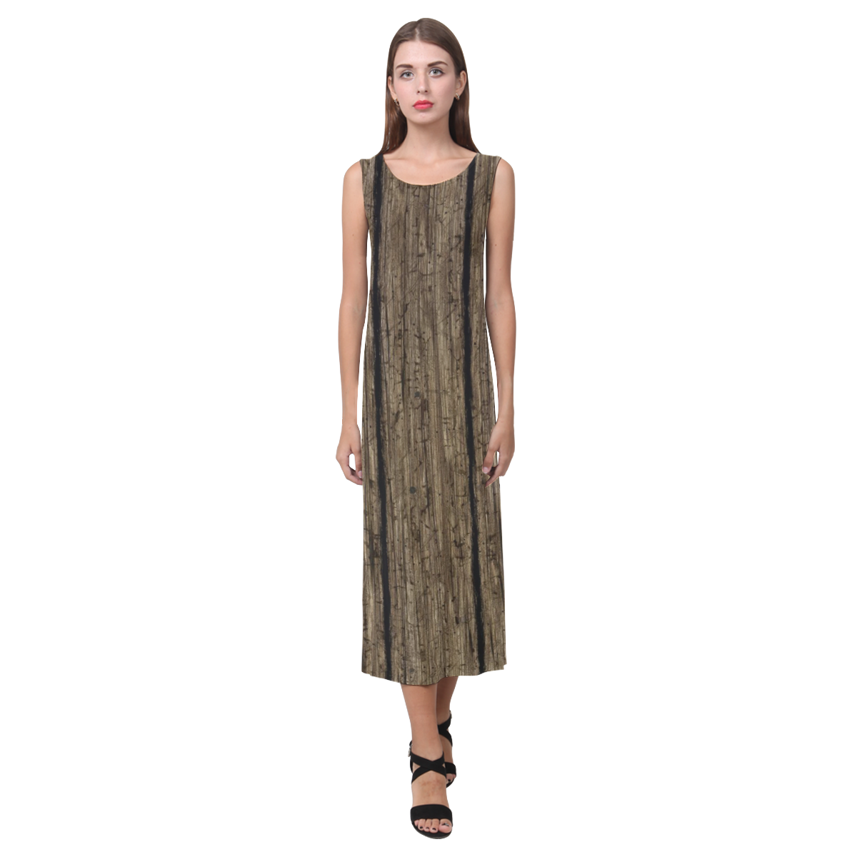 wooden planks Phaedra Sleeveless Open Fork Long Dress (Model D08) | ID ...