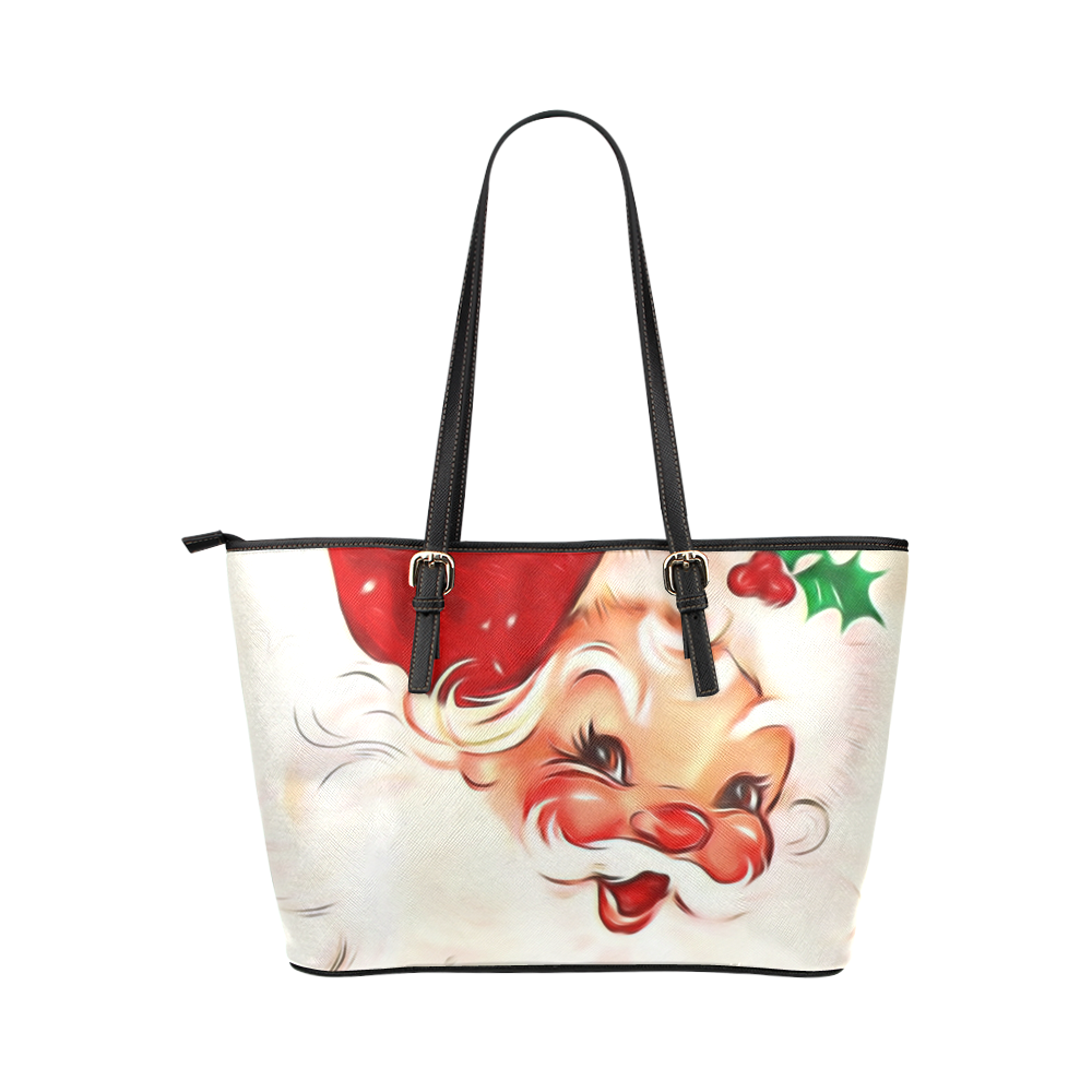 A cute vintage Santa Claus with a mistletoe Leather Tote Bag/Large ...