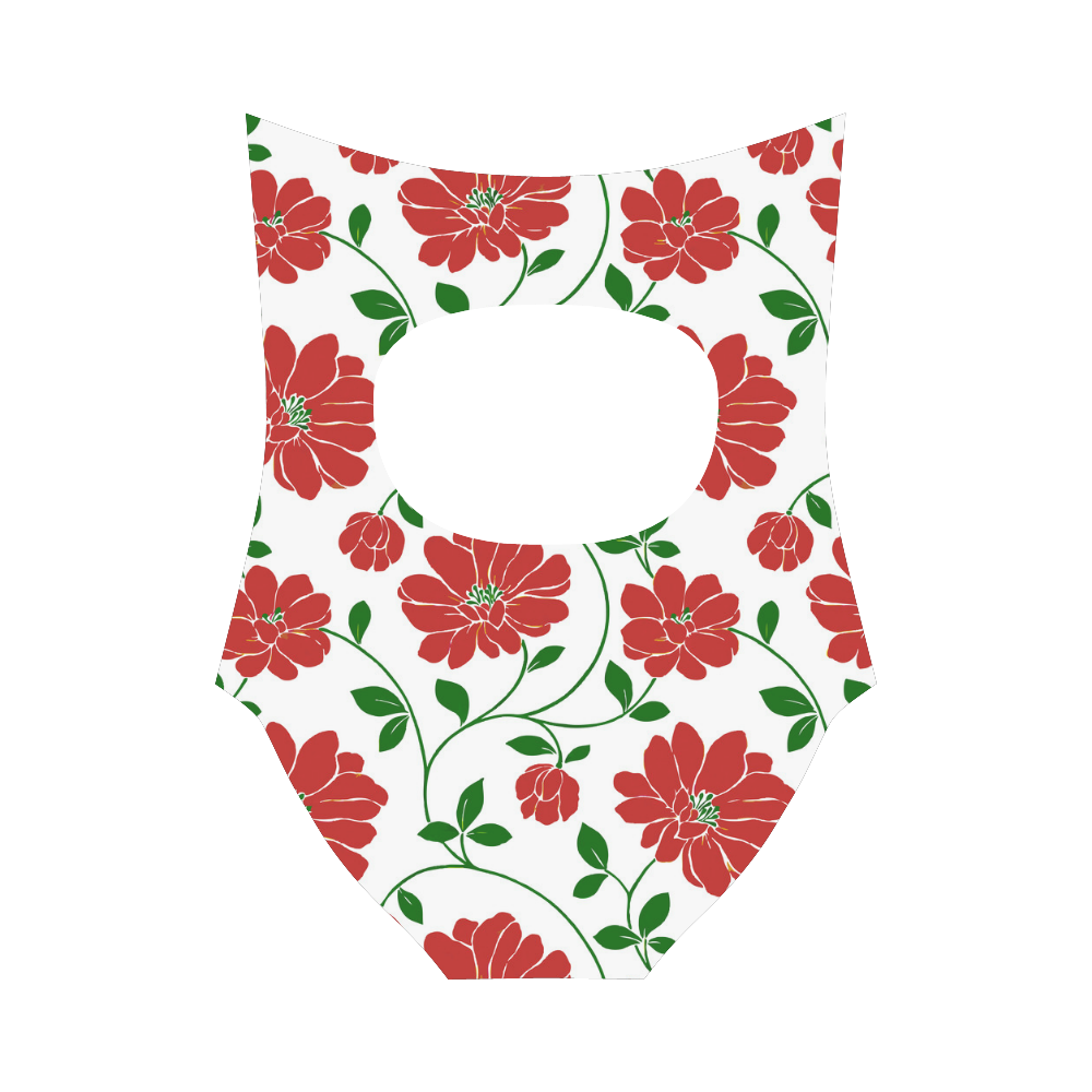 Red Flowers Beautiful Floral Wallpaper Strap Swimsuit ( Model S05) | ID ...