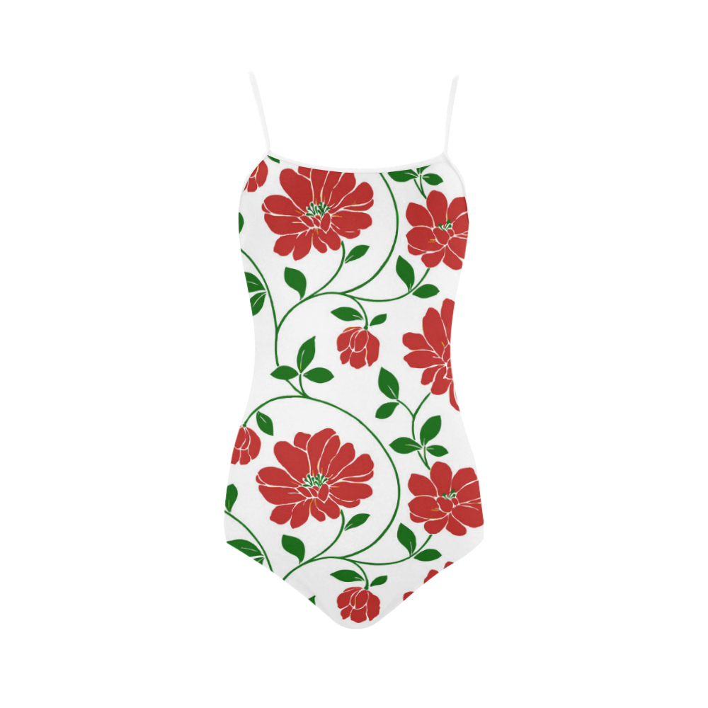 Red Flowers Beautiful Floral Wallpaper Strap Swimsuit ( Model S05) | ID ...