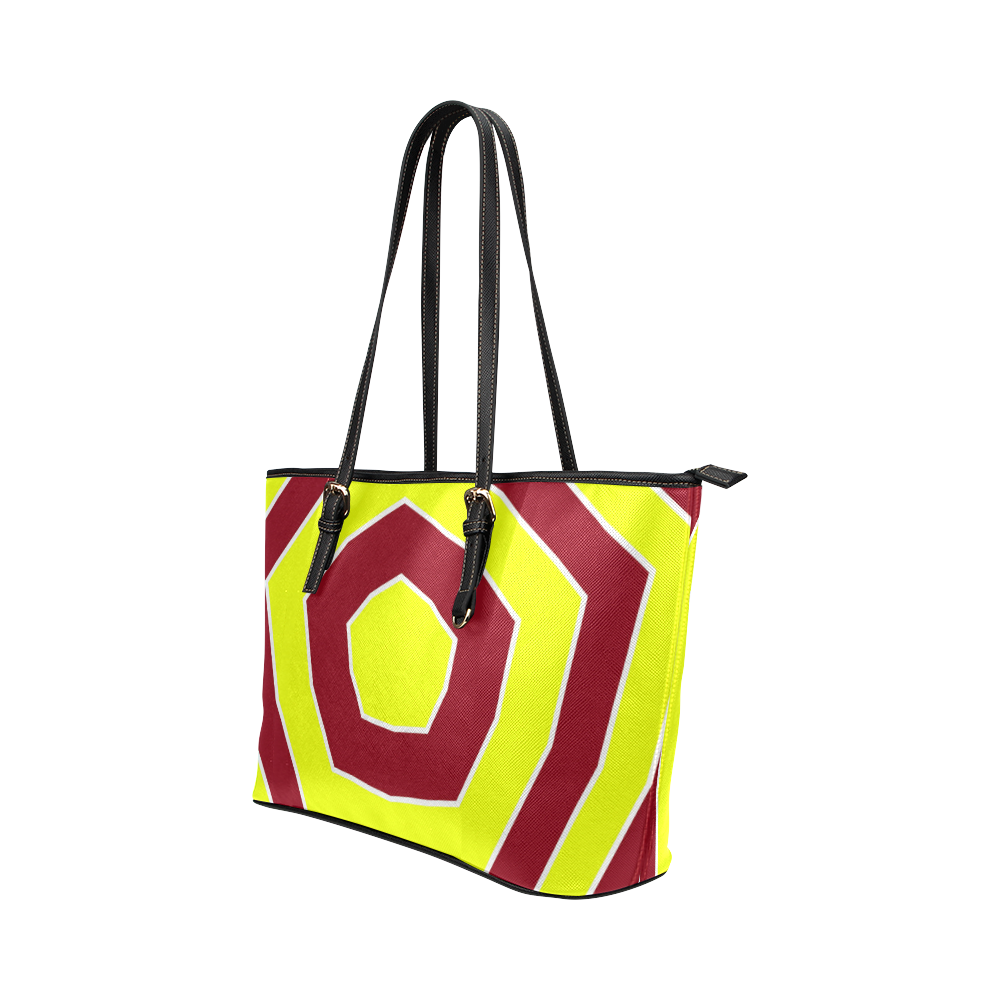 octagon red yellow Leather Tote Bag/Large (Model 1651) | ID: D928716