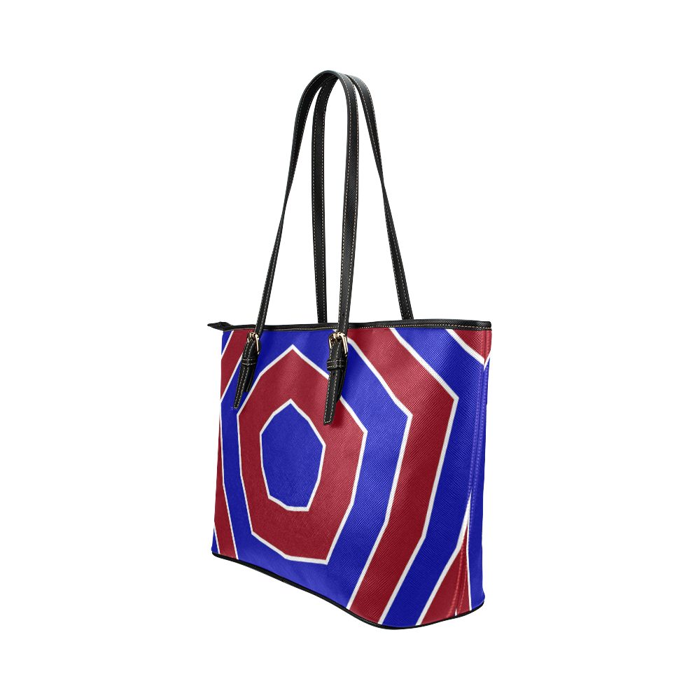 octagon blue red Leather Tote Bag/Large (Model 1651) | ID: D928724