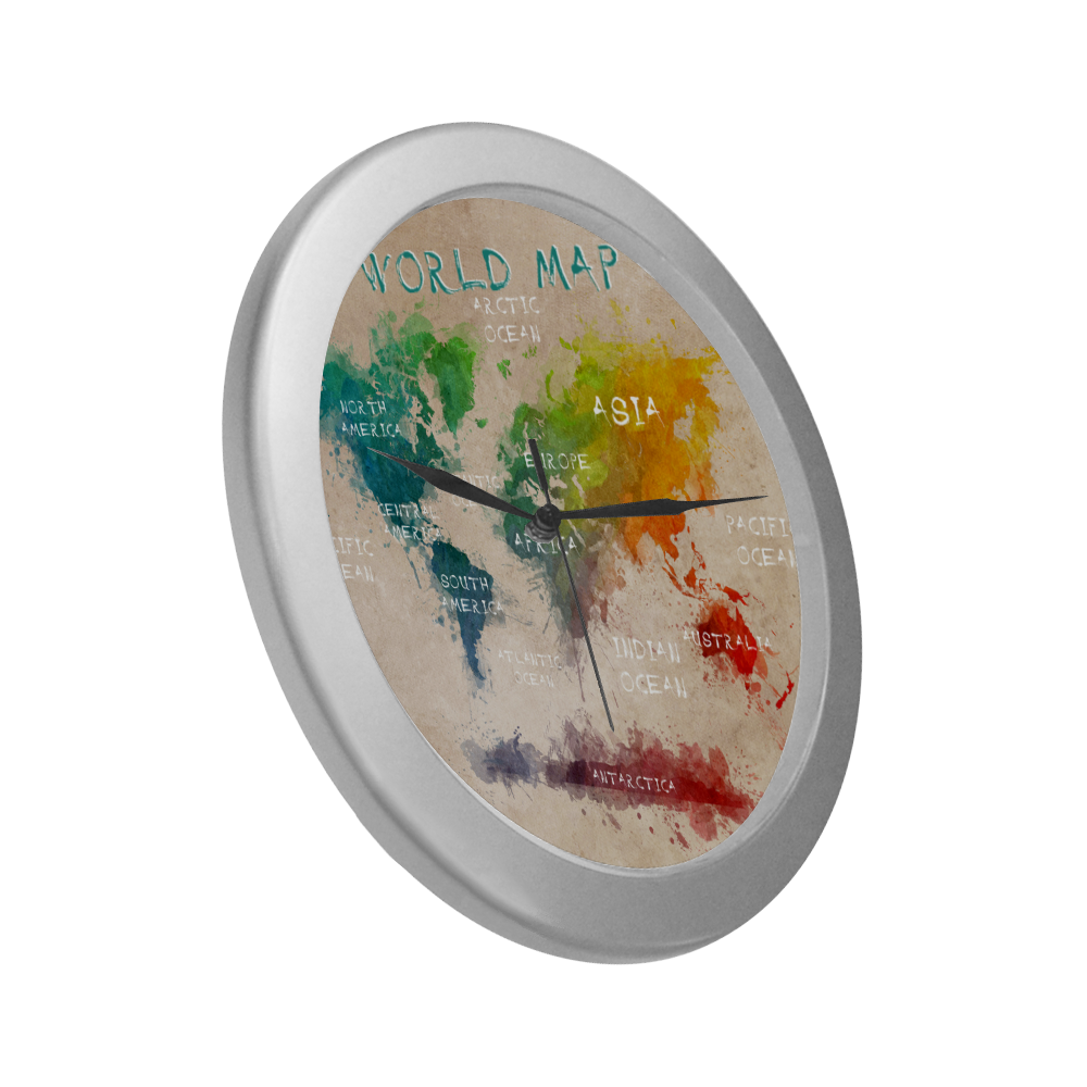 world map Silver Color Wall Clock | ID: D934777