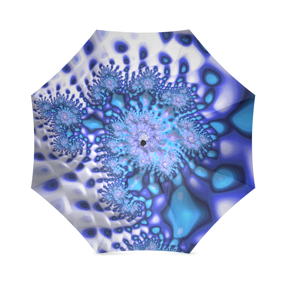 Psychedelic Blue on White Snow Fractal Art Foldable Umbrella (Model U01 ...