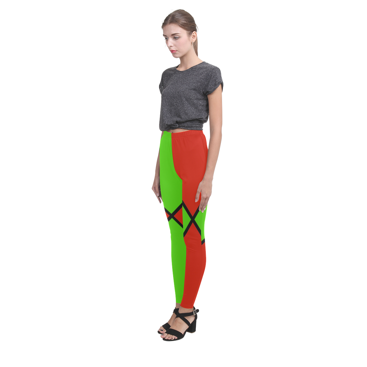 diagonals red green Cassandra Women's Leggings (Model L01) | ID: D953394