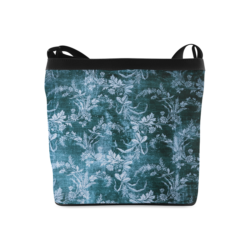 Grunge vintage floral pattern in dark icy blue Crossbody Bags (Model ...