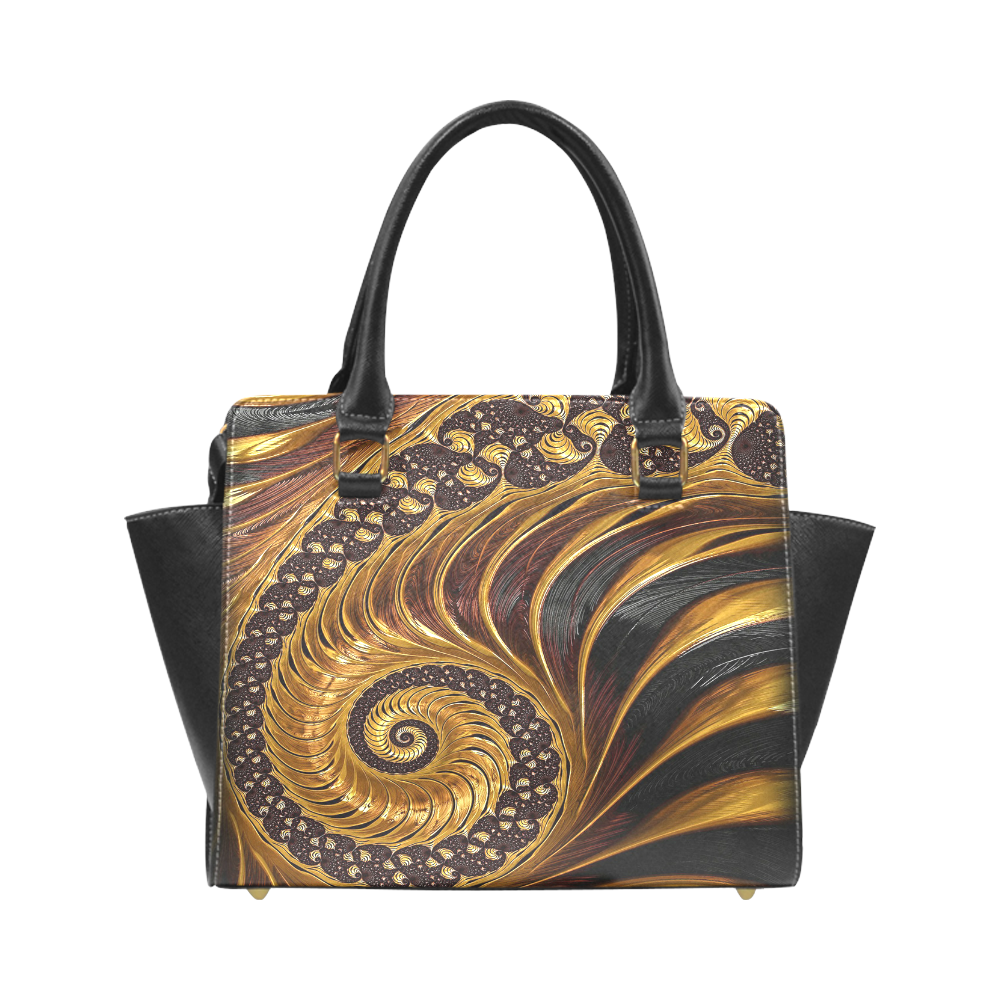 Black Gold Copper Shell Rivet Shoulder Handbag (Model 1645) | ID: D981517
