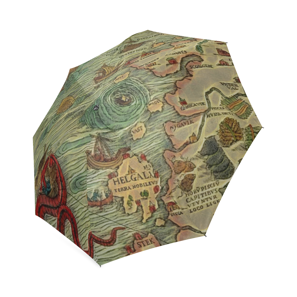 Antique Worldmap with Monsters Foldable Umbrella (Model U01) | ID: D991640