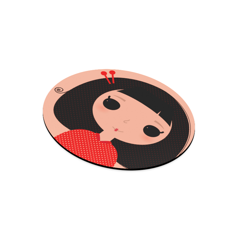 Mouse pad with little hand-drawn Geisha. Original character illustration Round Mousepad | ID ...