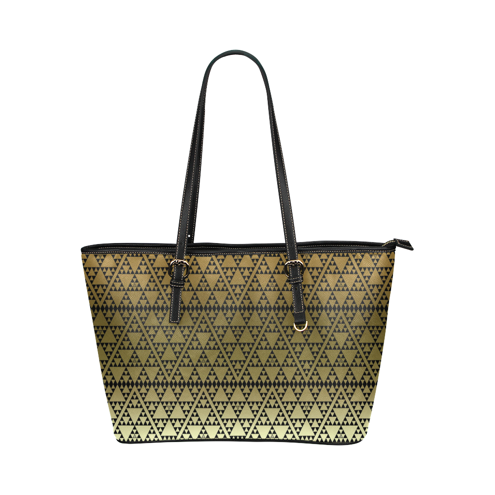 triangles in triangles pattern blk gold Leather Tote Bag/Large (Model ...