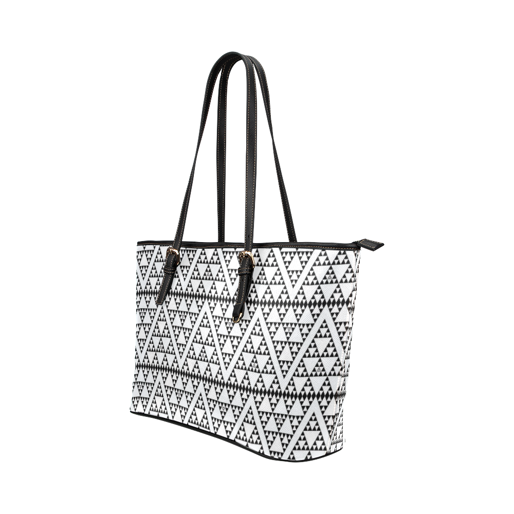 triangles in triangles pattern Leather Tote Bag/Large (Model 1651) | ID ...