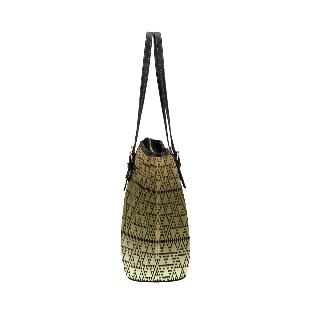 triangles in triangles pattern blk gold Leather Tote Bag/Large (Model ...