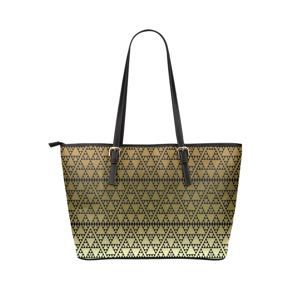 triangles in triangles pattern blk gold Leather Tote Bag/Large (Model ...