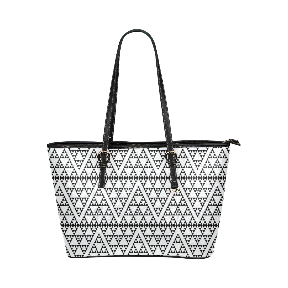 triangles in triangles pattern Leather Tote Bag/Large (Model 1651) | ID ...