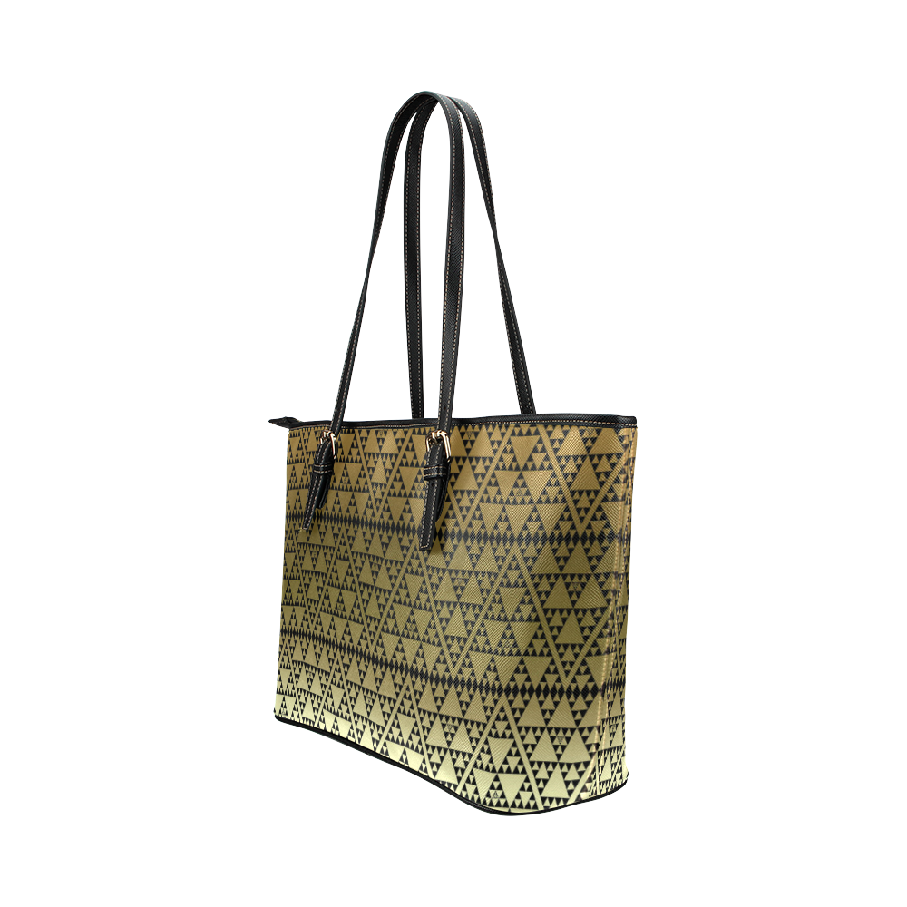 triangles in triangles pattern blk gold Leather Tote Bag/Large (Model ...