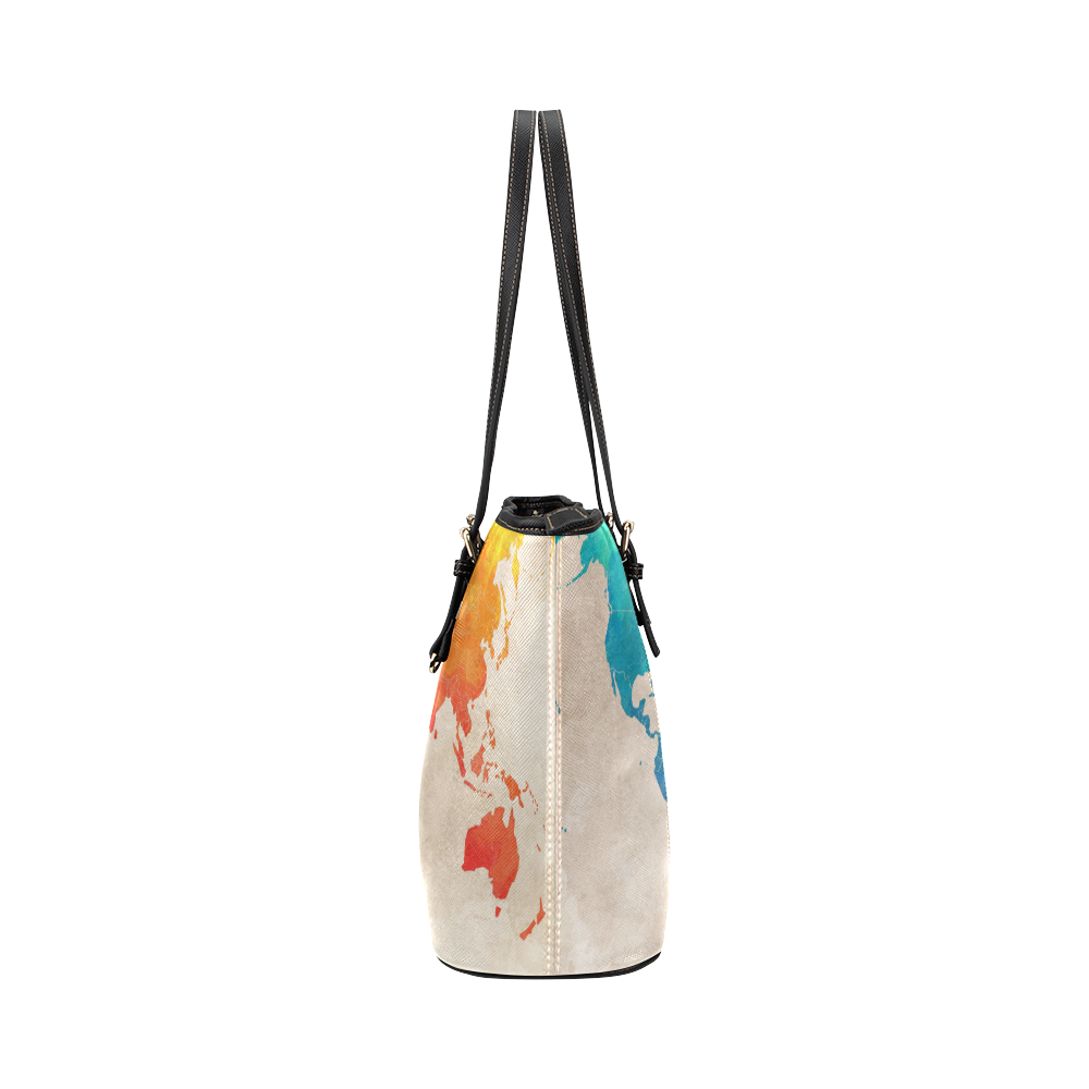 world map Leather Tote Bag/Large (Model 1651) | ID: D1022325