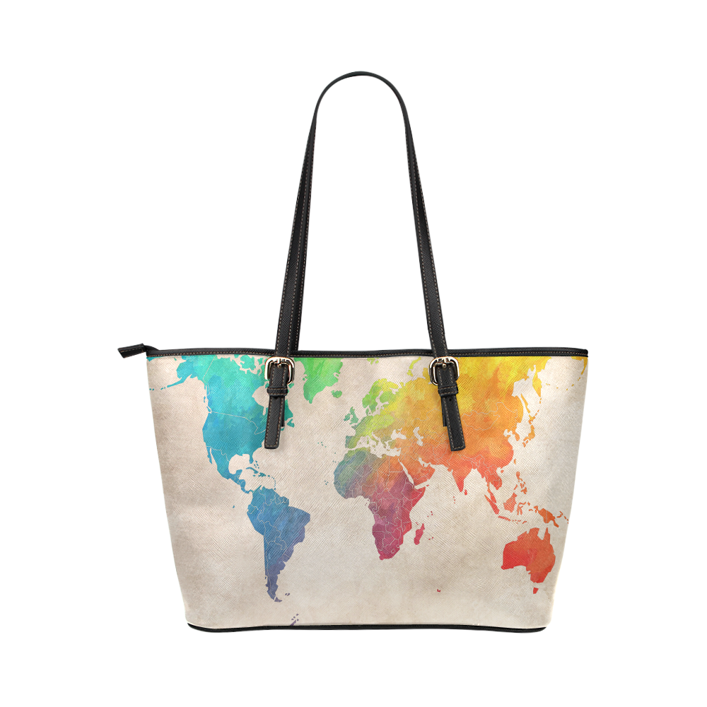 world map Leather Tote Bag/Large (Model 1651) | ID: D1022325
