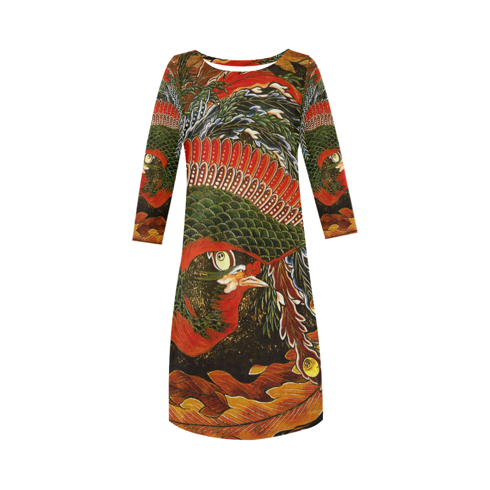 Hokusai Phoenix Firebird Goddess Japanese Round Collar Dress (D22) | ID ...