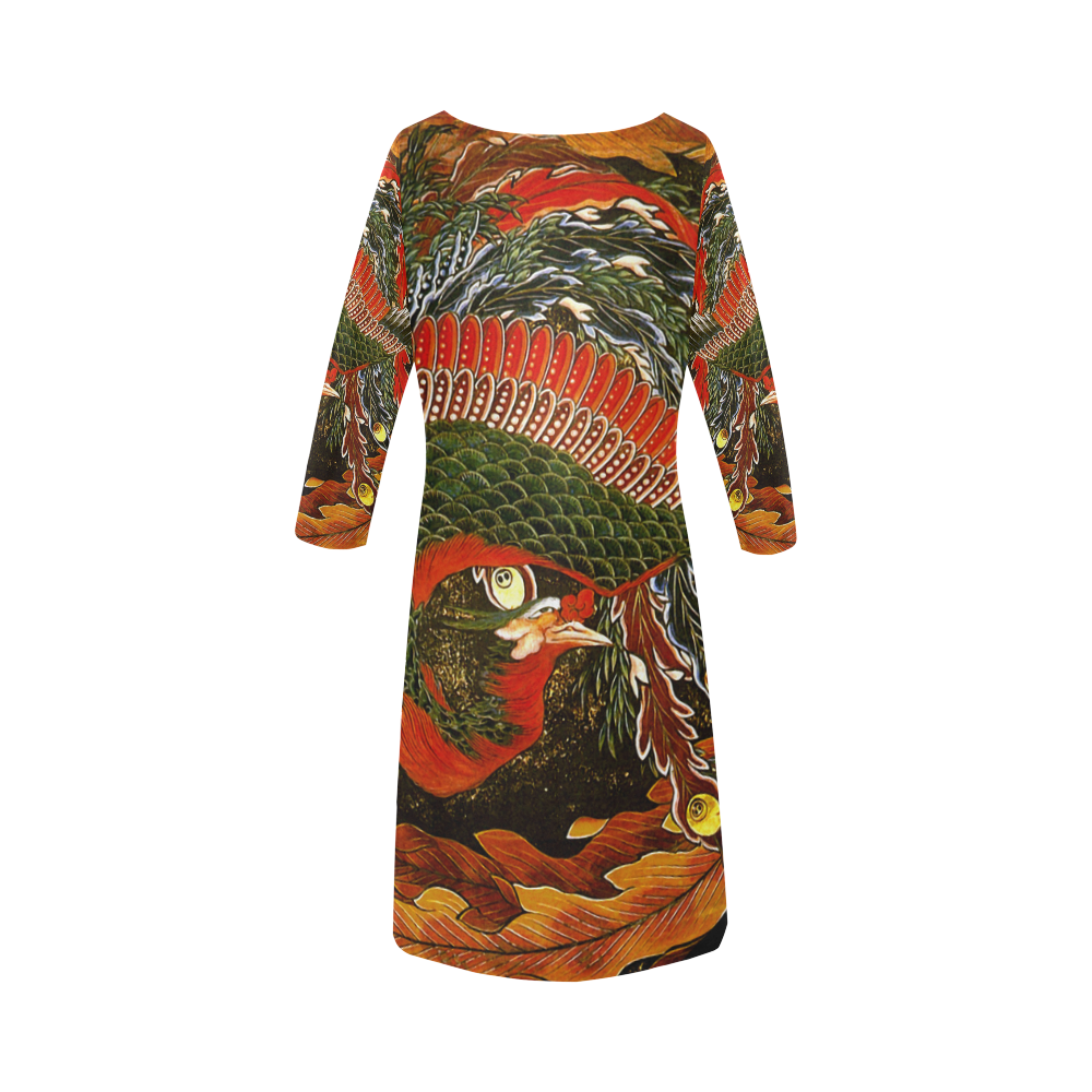 Hokusai Phoenix Firebird Goddess Japanese Round Collar Dress (D22) | ID ...