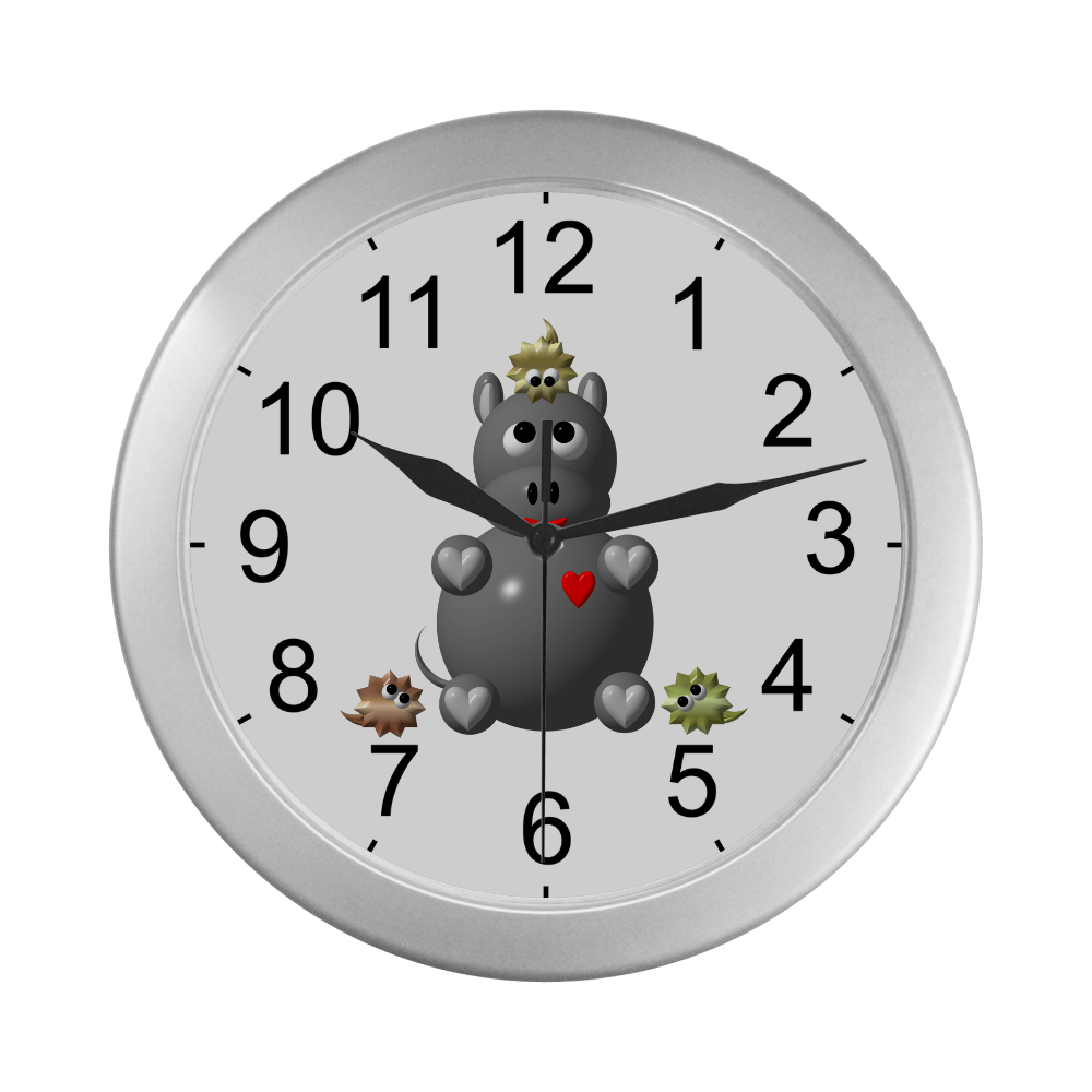 Cute Critters With Heart: Hippo & Hamsters Silver Color Wall Clock | ID ...