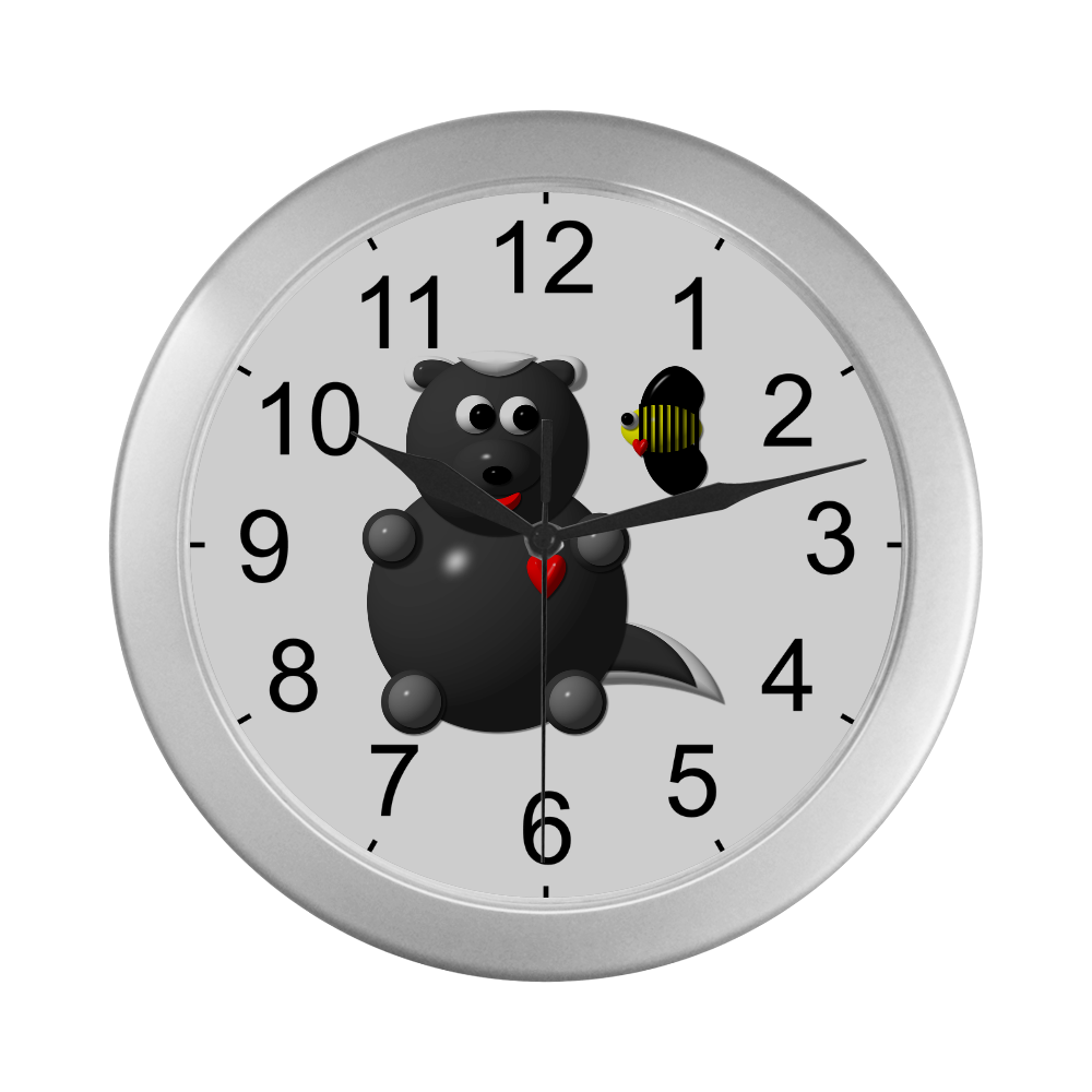 Cute Critters With Heart: Honey Badger & Bee Silver Color Wall Clock ...