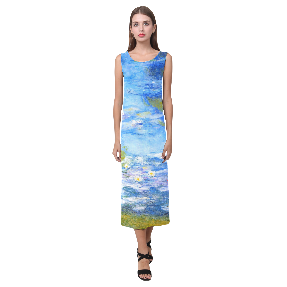 Claude Monet Water Lilies Fine Floral Phaedra Sleeveless Open Fork Long ...