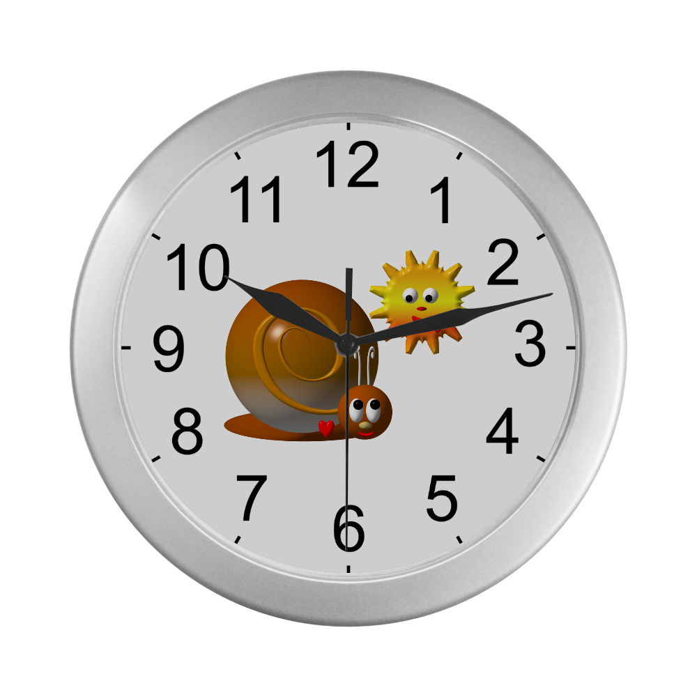 Cute Critters With Heart: Snail & Smiling Sun Silver Color Wall Clock ...