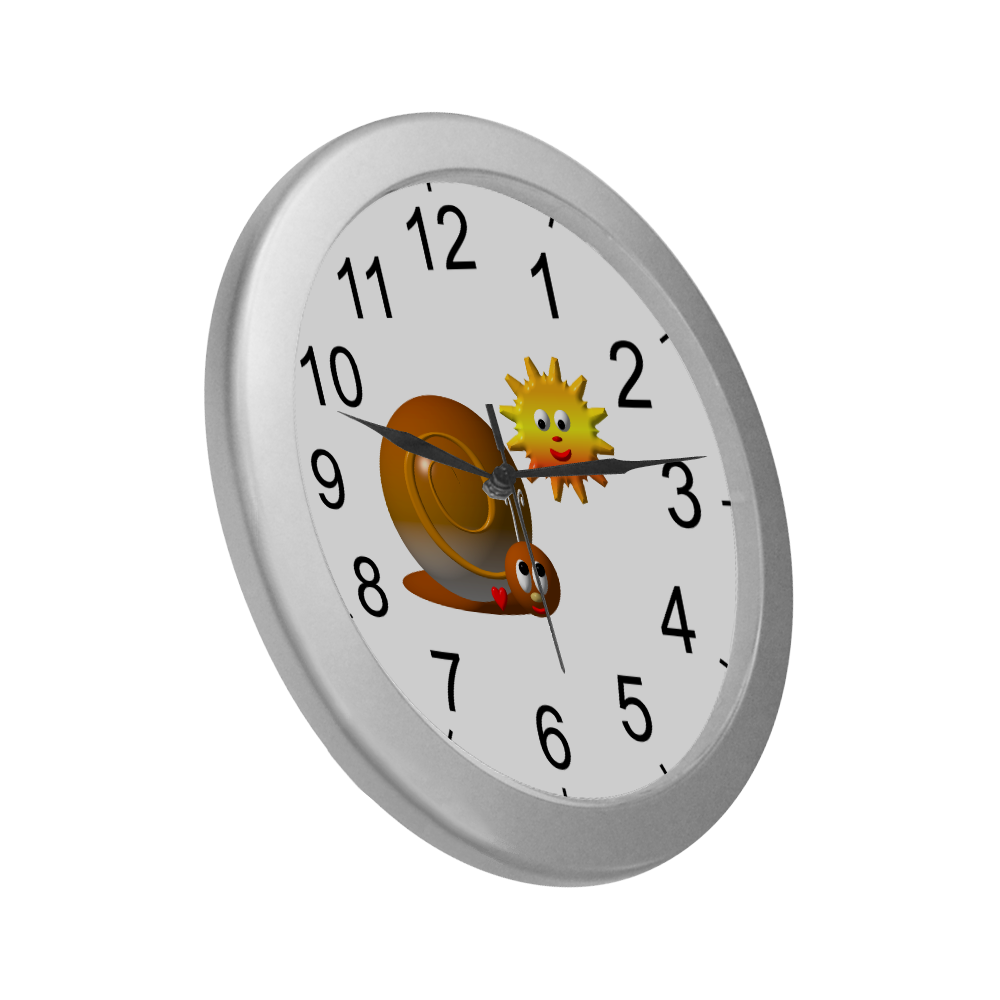 Cute Critters With Heart: Snail & Smiling Sun Silver Color Wall Clock ...