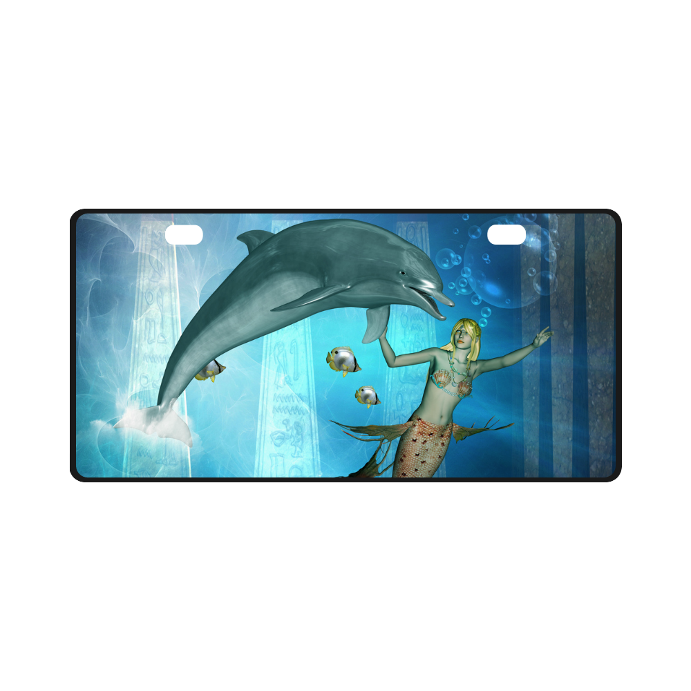 Underwater, dolphin with mermaid License Plate | ID: D1101225