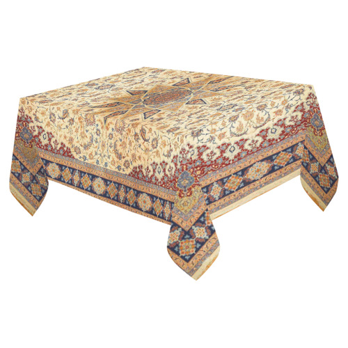 Persian Vintage Rug Floral Cotton Linen Tablecloth 52"x 70" | ID: D1114451