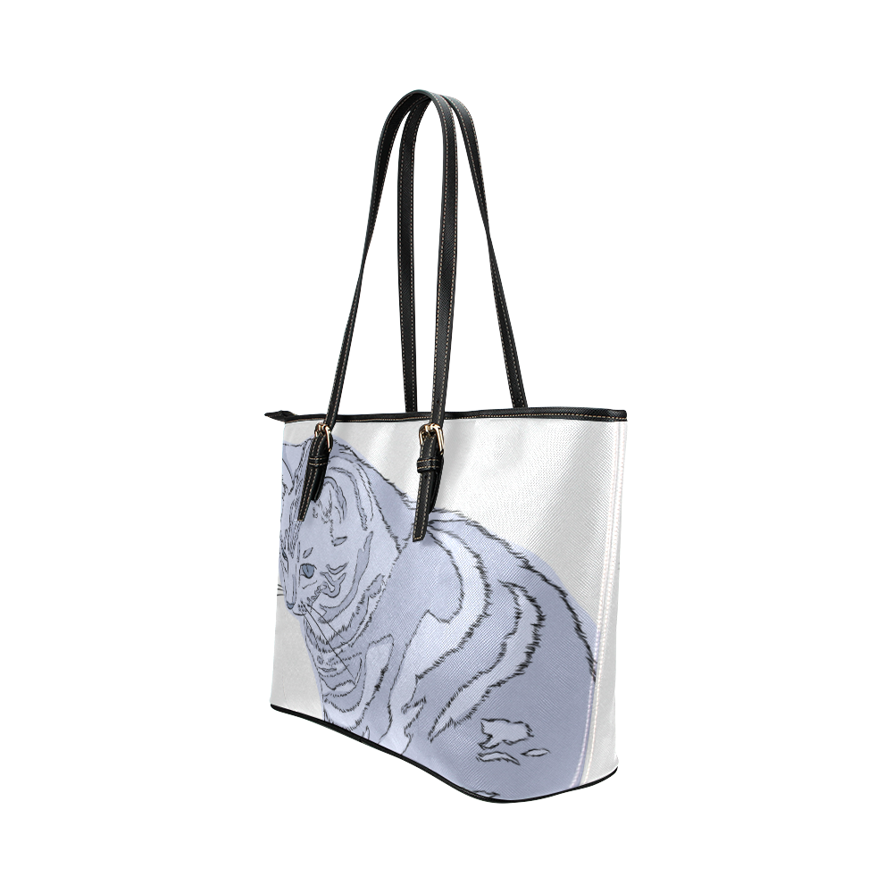 Blue cat Leather Tote Bag/Small (Model 1651) | ID: D1121022