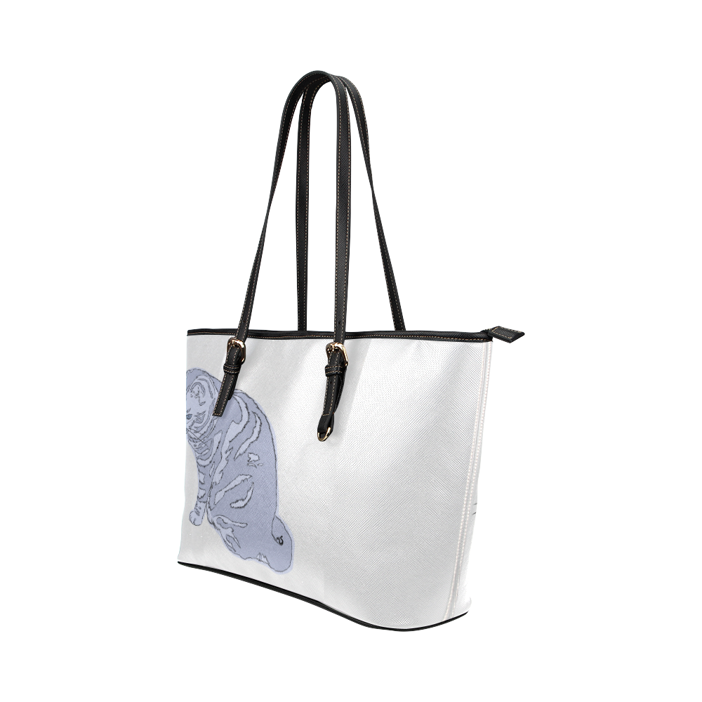 Blue cat Leather Tote Bag/Small (Model 1651) | ID: D1121022