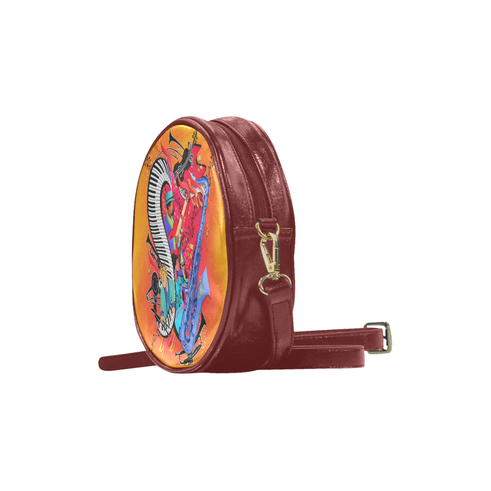 Colorful Musician Jazz Music Art Bag By Juleez Round Sling Bag (Model ...