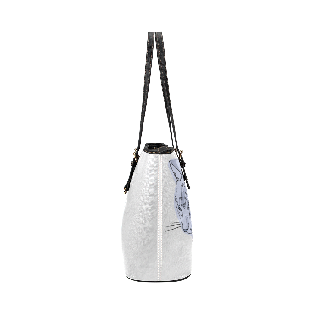 Blue cat Leather Tote Bag/Small (Model 1651) | ID: D1121022