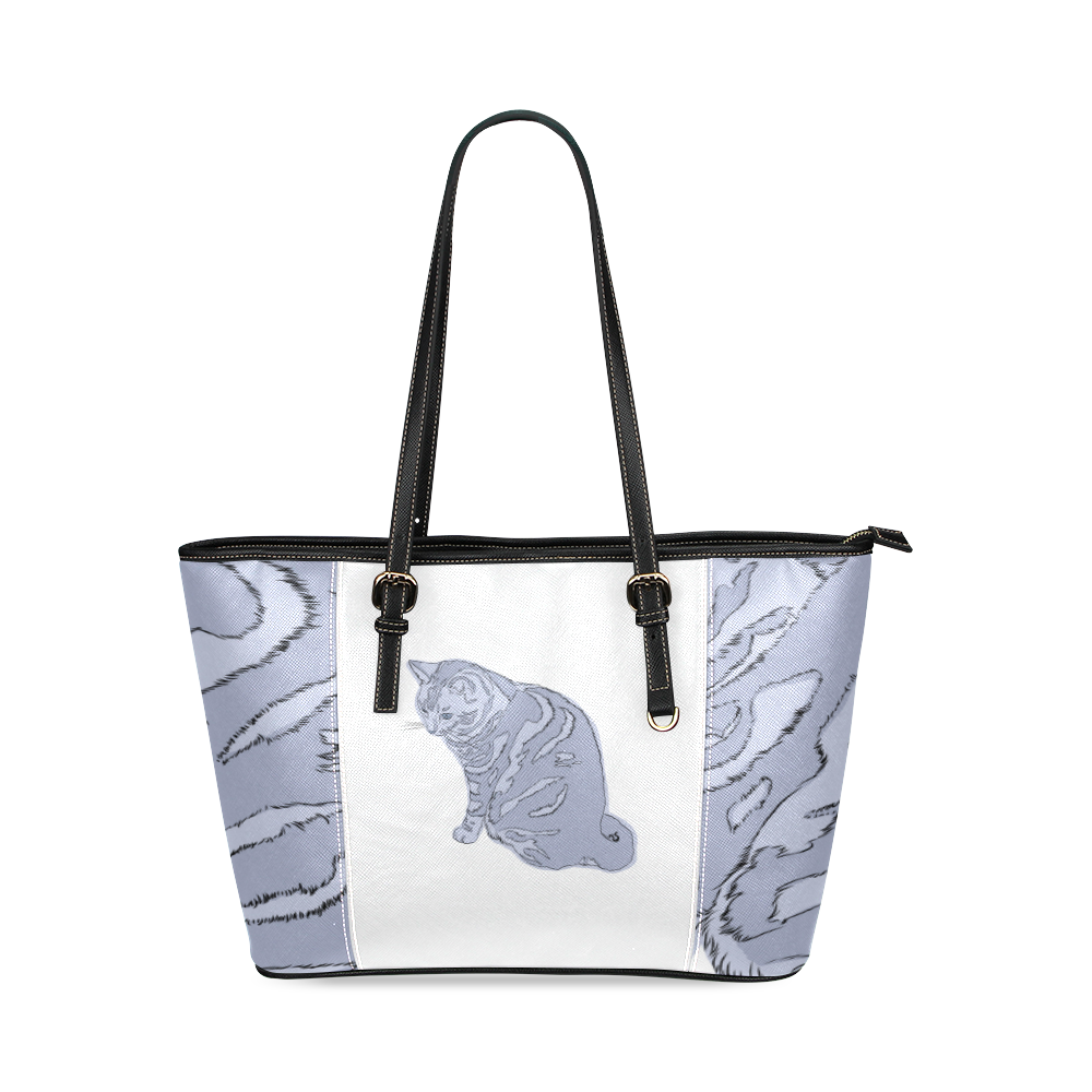 Blue Cat Leather Tote Bag/Small (Model 1640) | ID: D1121024