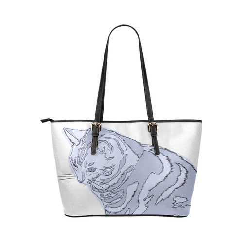 Blue cat Leather Tote Bag/Small (Model 1651) | ID: D1121022