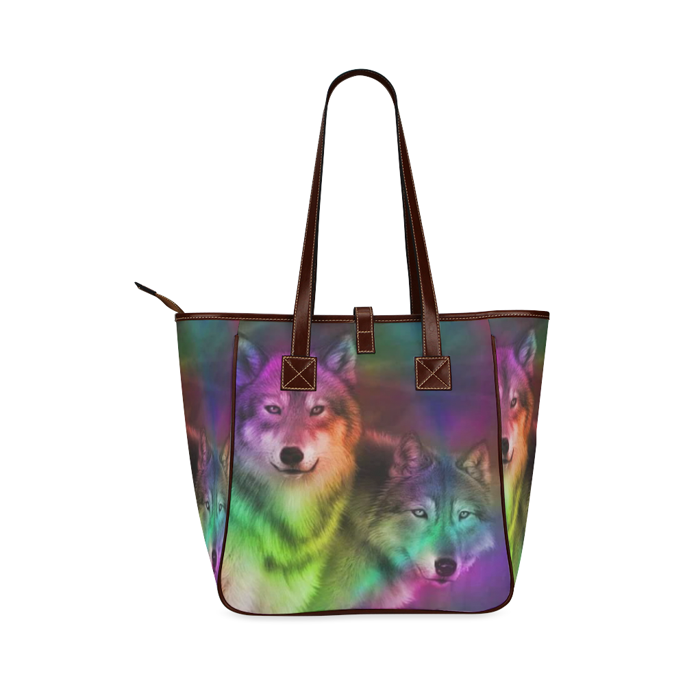 colorful wolves handbag tote Classic Tote Bag (Model 1644) | ID: D1124259