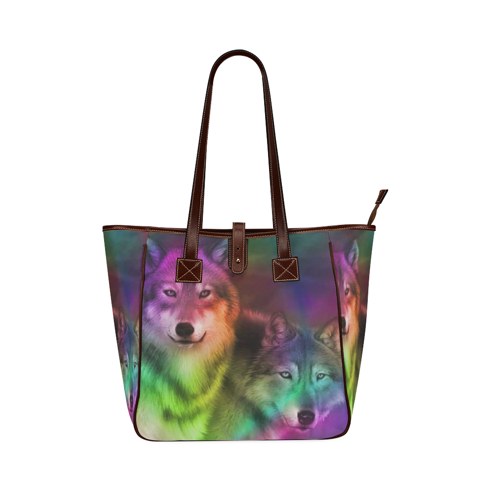 colorful wolves handbag tote Classic Tote Bag (Model 1644) | ID: D1124259