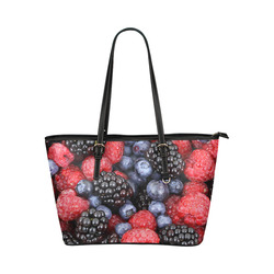 Berry Pink Fruit Flowers Floral Pattern Leather Tote Bag/Small (Model ...