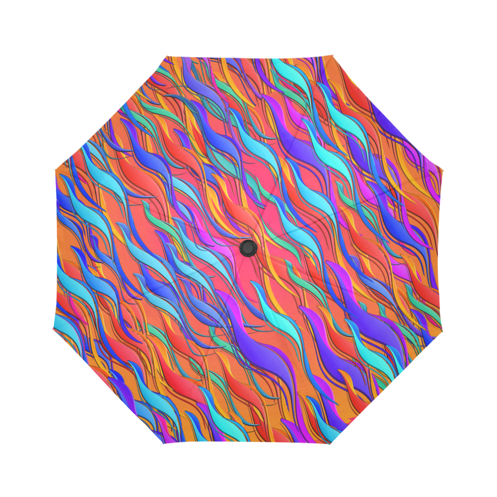 Colorful Waves Print Art by Juleez Auto-Foldable Umbrella (Model U04 ...