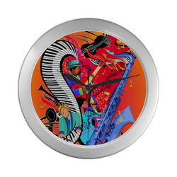 Jazz Time Music Clock by Juleez Silver Color Wall Clock | ID: D1132840
