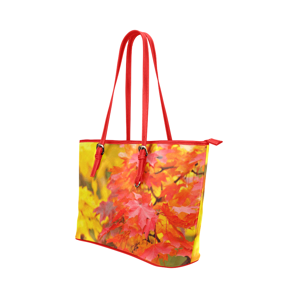 Beautiful Red Yellow Autumn Leaves Leather Tote Bag/Large (Model 1651 ...