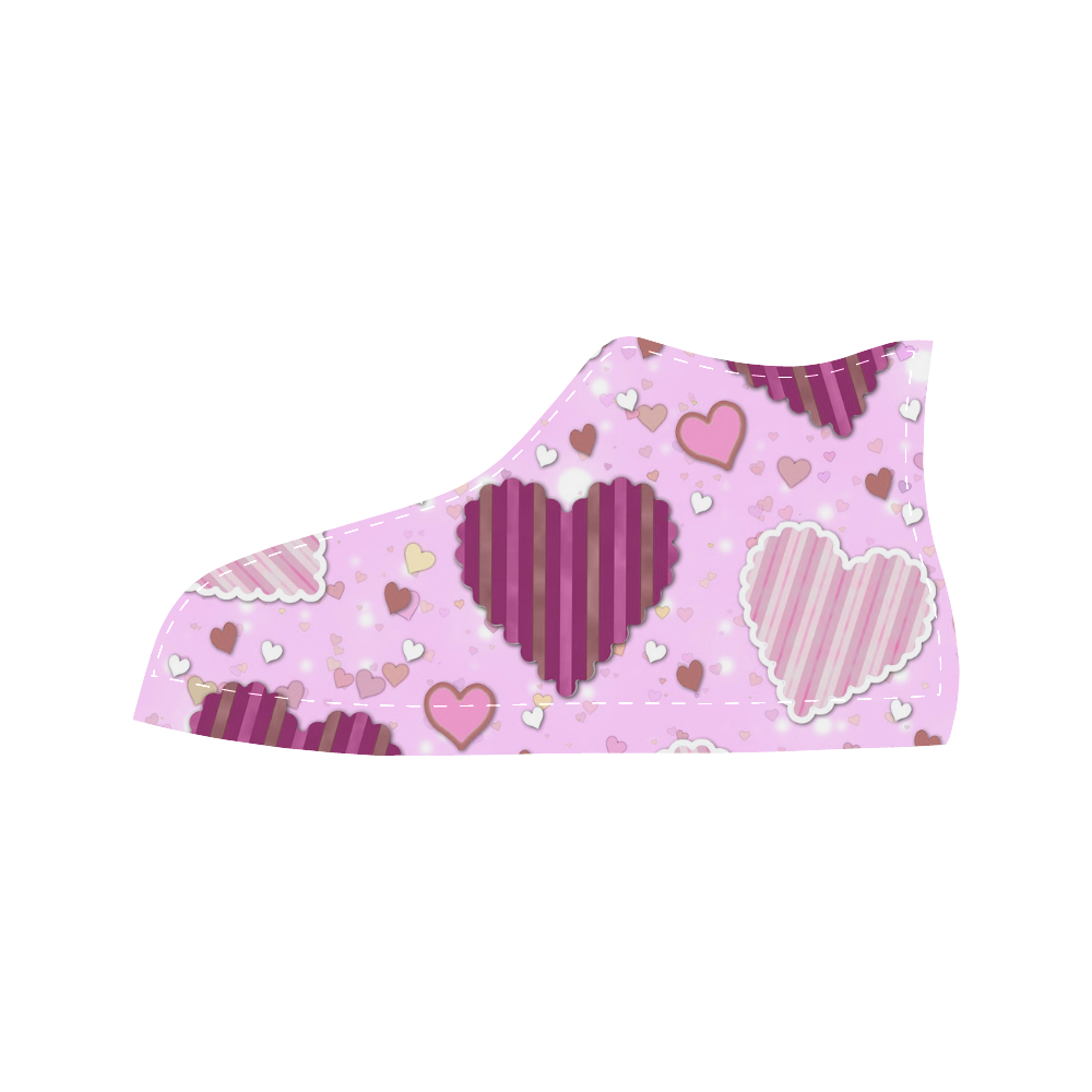 Pink Patchwork Hearts Aquila High Top Microfiber Leather Women's Shoes ...