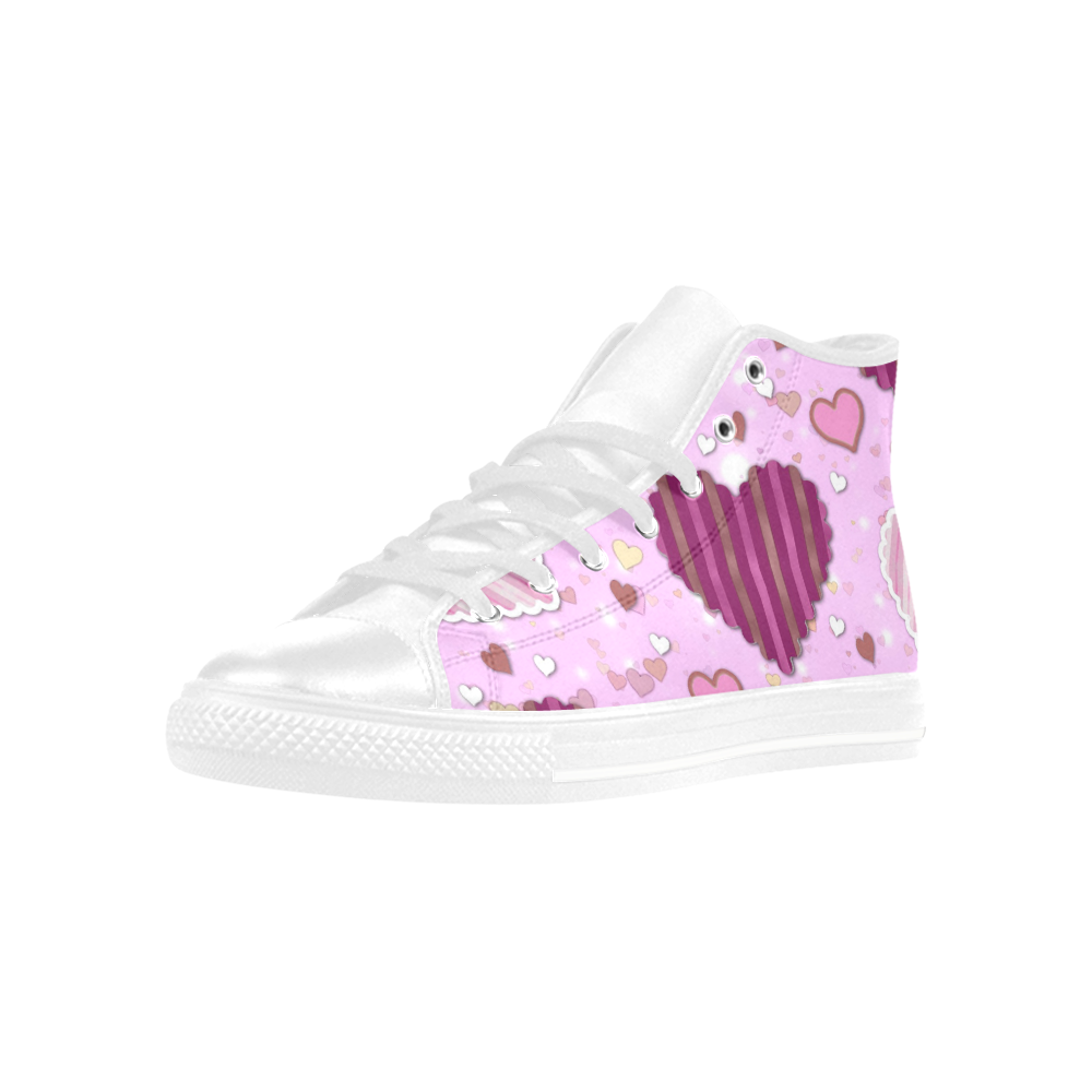 Pink Patchwork Hearts Aquila High Top Microfiber Leather Women's Shoes ...